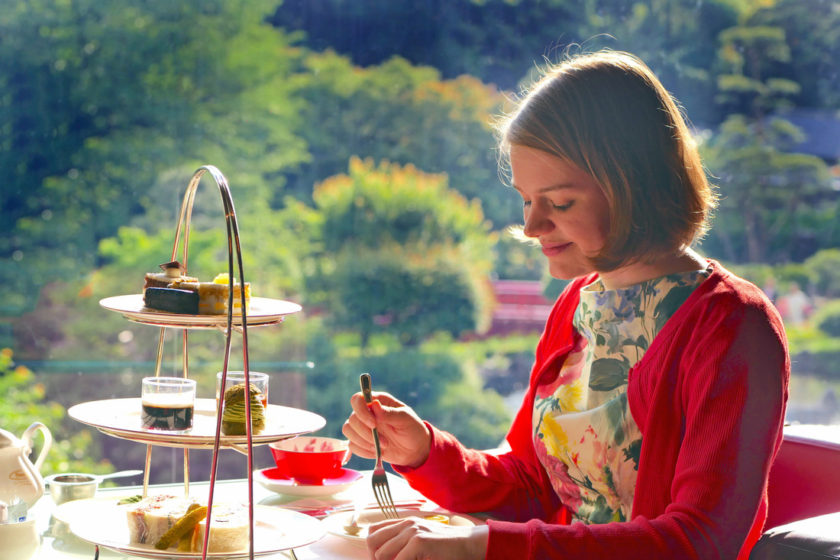 Sublime afternoon tea overlooking a Japanese garden with a waterfall ...